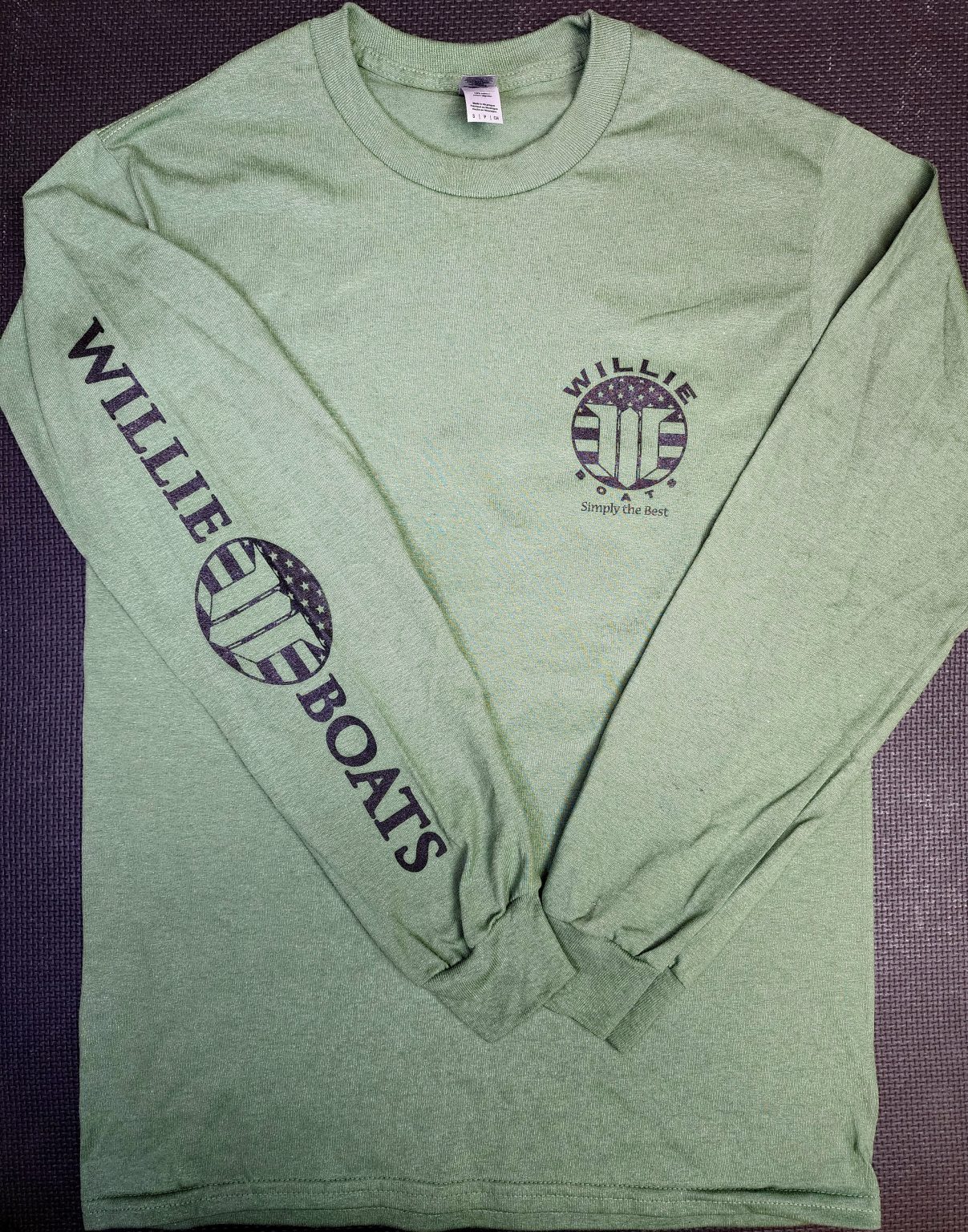 Willie Boats Long Sleeve T-Shirt Military Green & Black Flag Logo ...